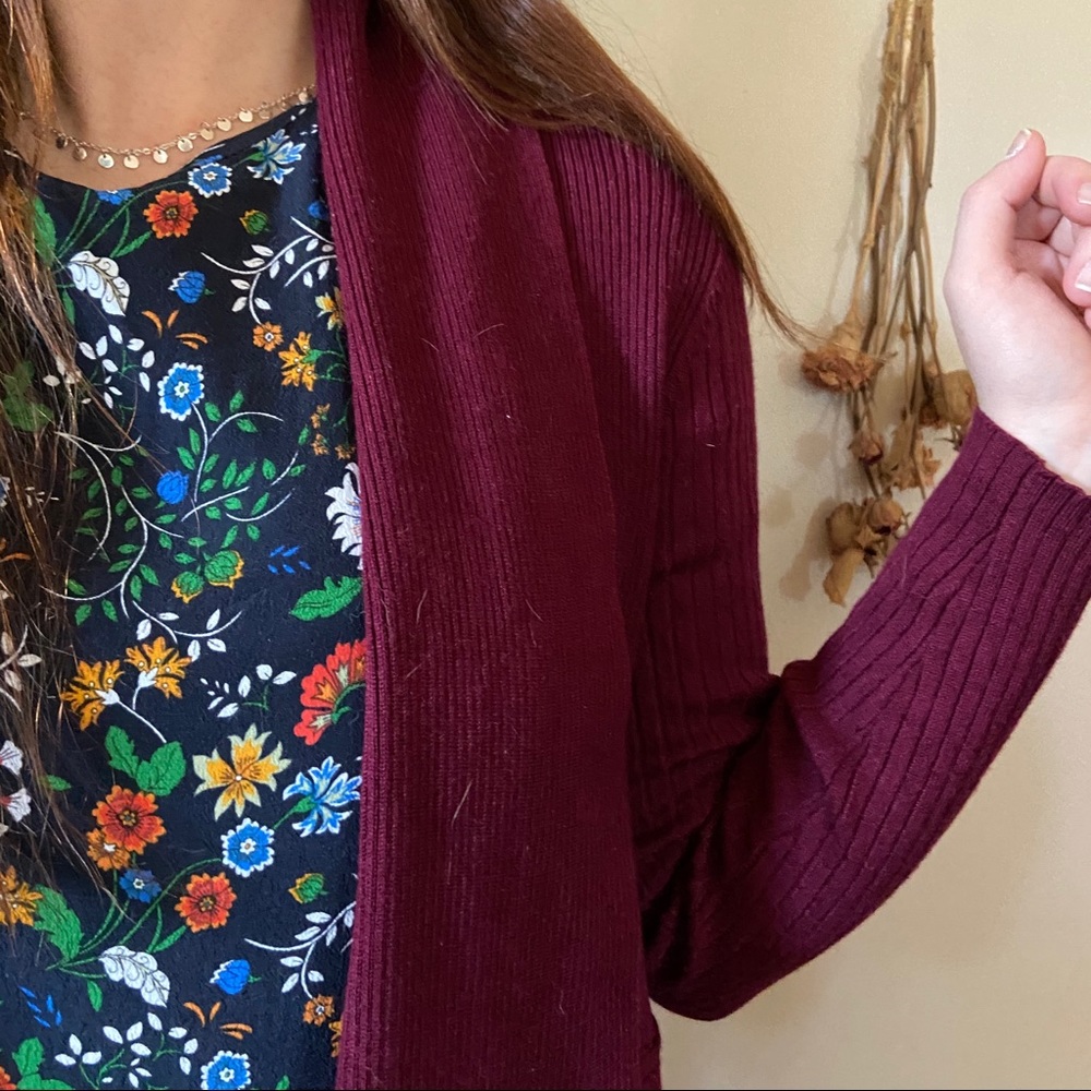 Jm Collection Maroon Ribbed Cardigan - Gem